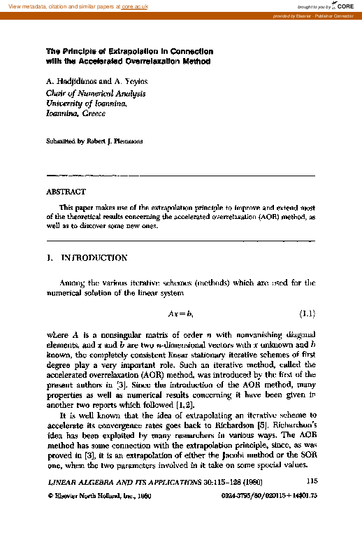 (PDF) The principle of extrapolation in connection with the accelerated overrelaxation method