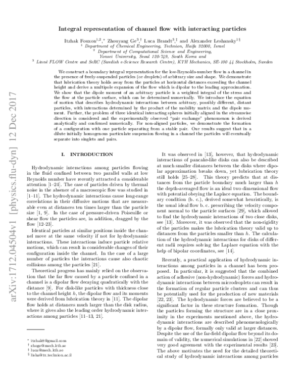 (PDF) Integral representation of channel flow with interacting particles