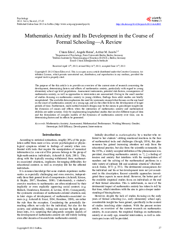 (PDF) Mathematics Anxiety and Its Development in the Course of Formal ...