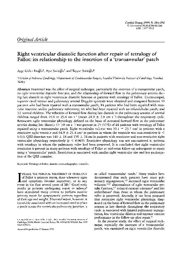 Right ventricular diastolic function after repair of tetralogy of ...