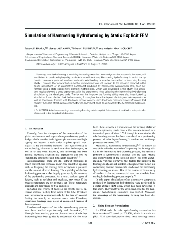 (PDF) Simulation of Hammering Hydroforming by Static Explicit FEM