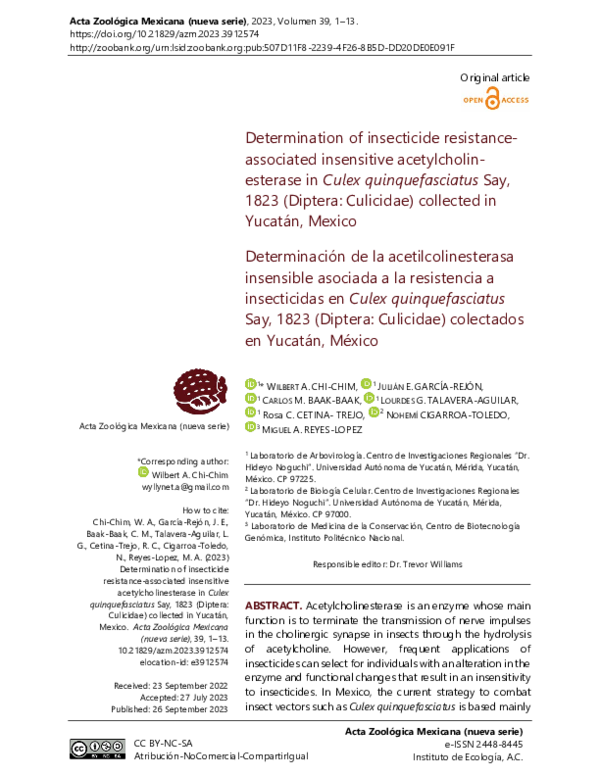 (PDF) Determination of insecticide resistence associated insensitive ...