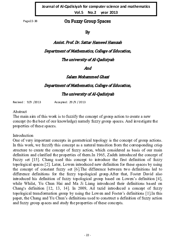 (PDF) On Fuzzy Group Spaces