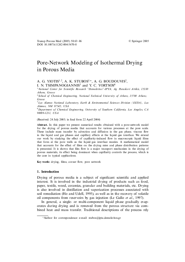 (PDF) Pore-Network Modeling of Isothermal Drying in Porous Media