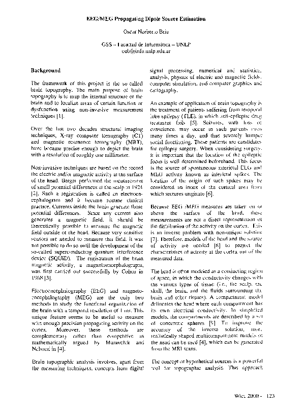 Pdf Eeg Meg Propagating Dipole Source Estimation