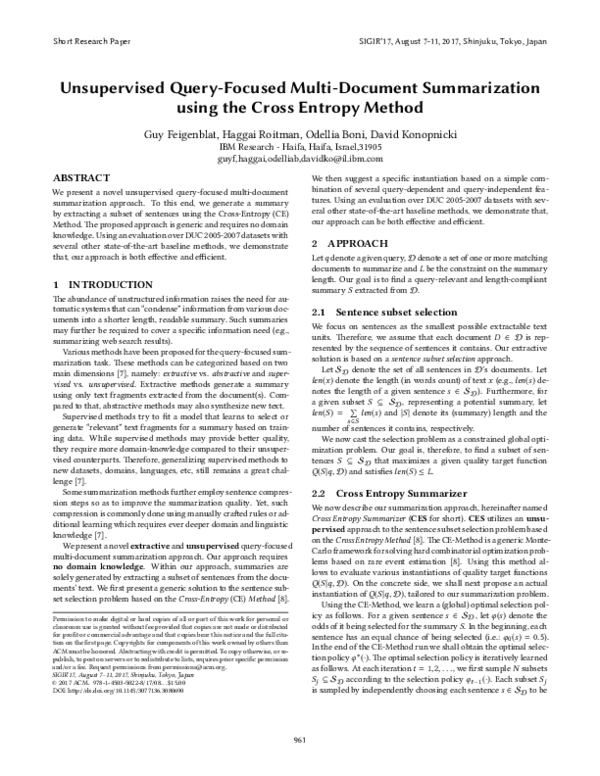 (PDF) Unsupervised Query-Focused Multi-Document Summarization using the ... (PDF) Unsupervised Query-Focused Multi-Document Summarization using the ...