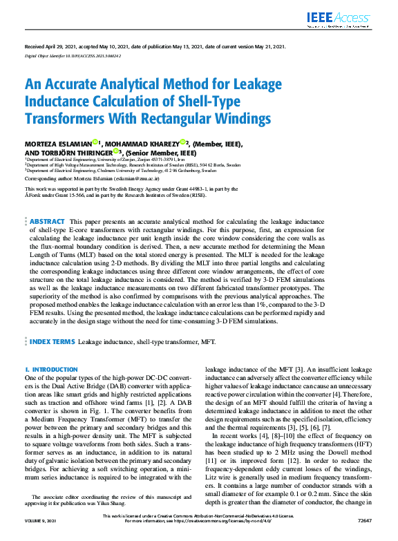 (PDF) An Accurate Analytical Method for Leakage Inductance Calculation of Shell-Type ...