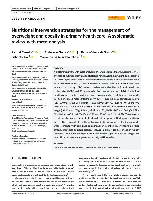 (PDF) Nutritional intervention strategies for the management of ...