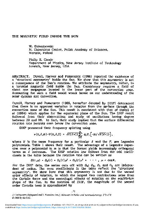 (PDF) The Magnetic Field Inside the Sun