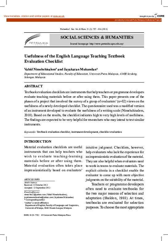(PDF) Usefulness of the English Language Teaching Textbook Evaluation ...