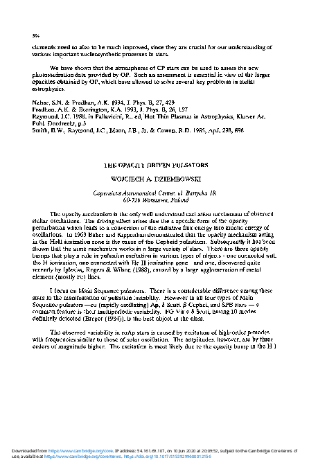 (PDF) The Opacity Driven Pulsators