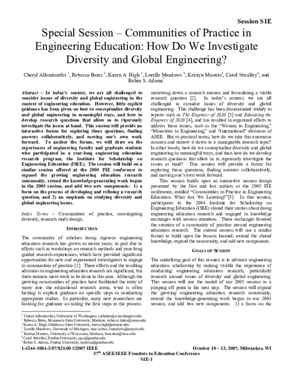 (PDF) Special session - communities of practice in engineering ...