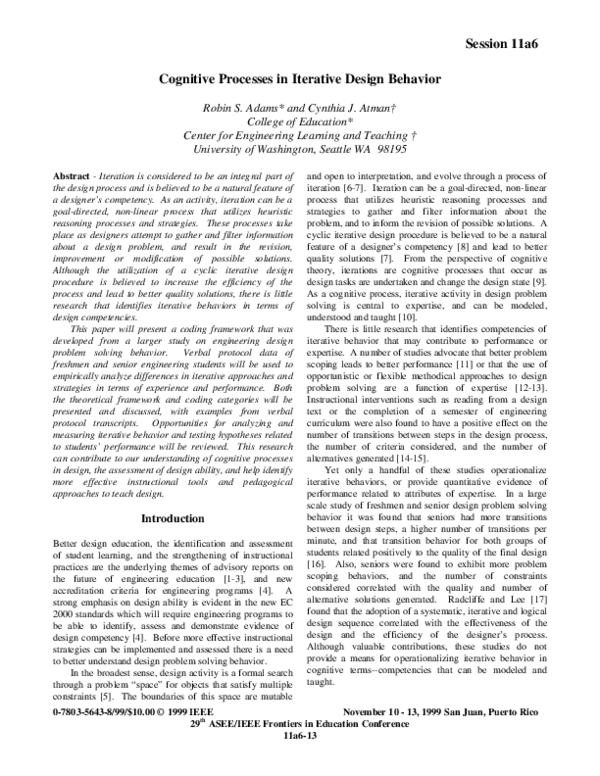 (PDF) Cognitive processes in iterative design behavior