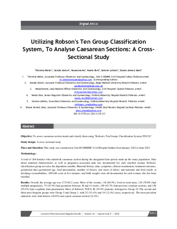 (PDF) Utilizing Robson's Ten Group Classification System, To Analyse ...