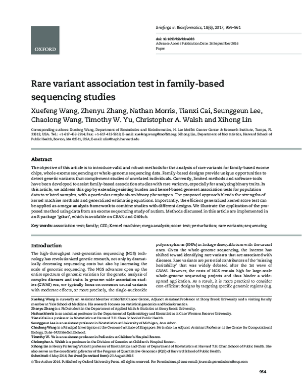 (PDF) Rare variant association test in family-based sequencing studies