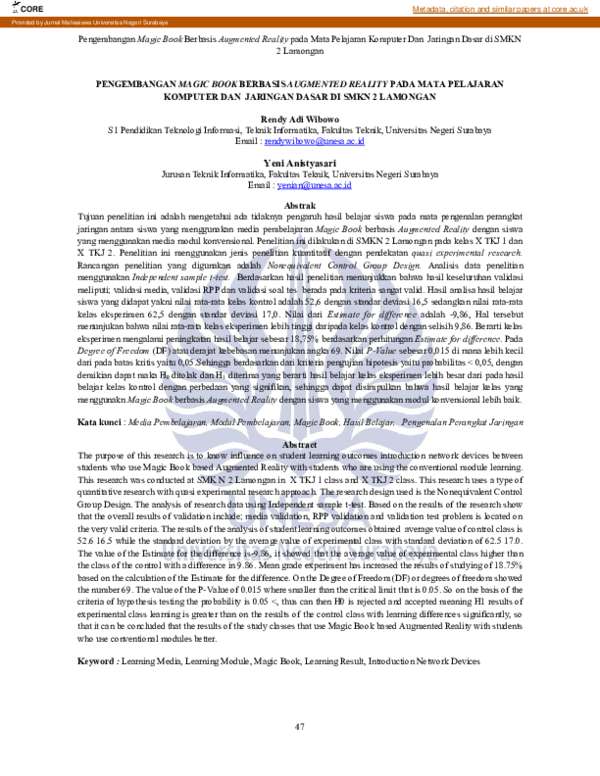 (PDF) Pengembangan Magic Book Berbasis Augmented Reality pada Mata Pelajaran Komputer Dan ...