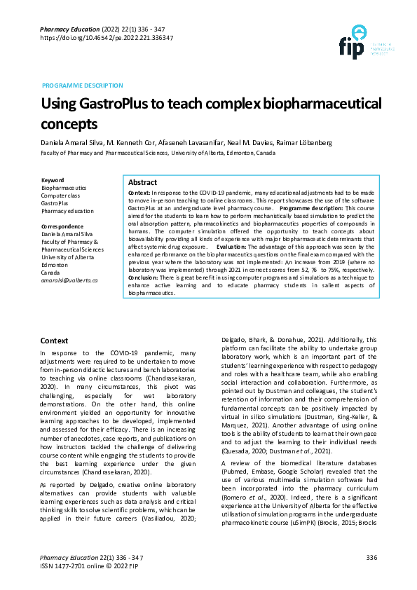 (PDF) Using GastroPlus to teach complex biopharmaceutical concepts