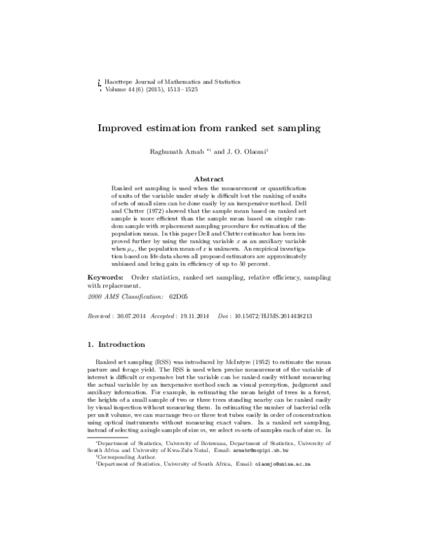 (PDF) Improved Estimation from Ranked Set Sampling