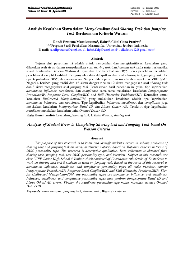 (PDF) Analisis Kesalahan Siswa dalam Menyelesaikan Soal Sharing Task ...