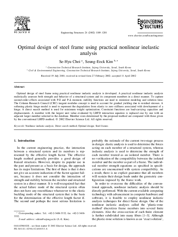 (PDF) Optimal design of steel frame using practical nonlinear inelastic analysis