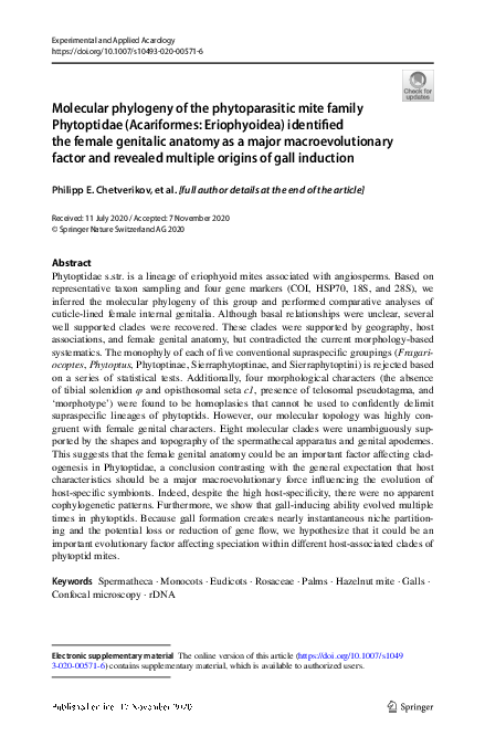 (PDF) Molecular phylogeny of the phytoparasitic mite family Phytoptidae ...