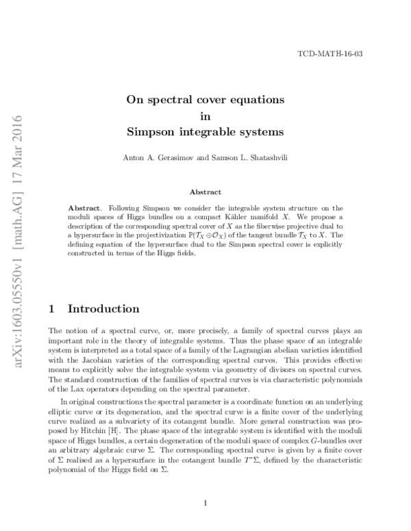 (PDF) On Spectral Cover Equations in Simpson Integrable Systems