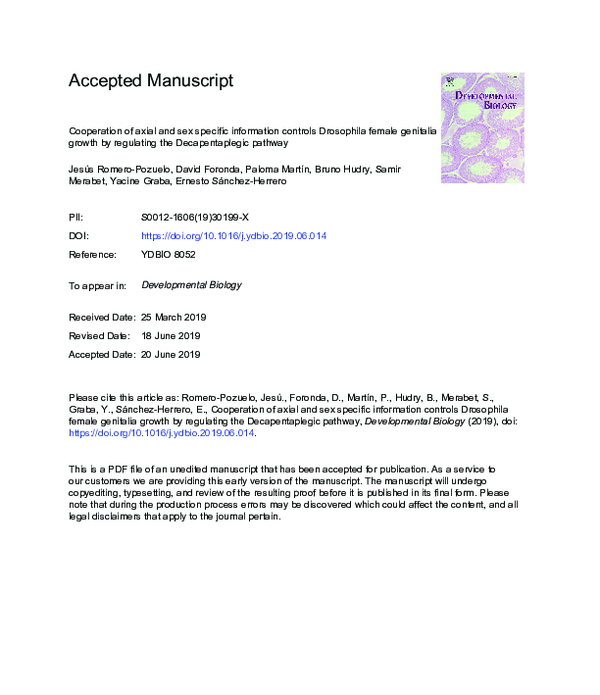 Pdf Cooperation Of Axial And Sex Specific Information Controls Drosophila Female Genitalia