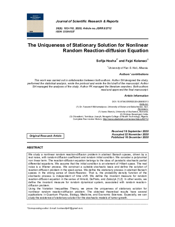 (PDF) The Uniqueness of Stationary Solution for Nonlinear Random ...
