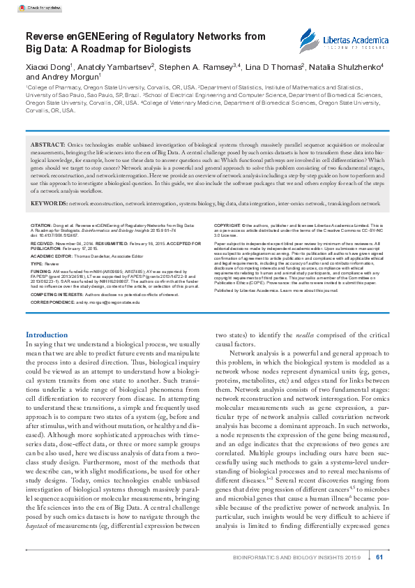 (PDF) Reverse enGENEering of Regulatory Networks from Big Data: A Roadmap for Biologists
