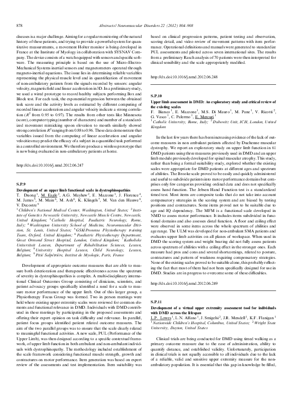 (PDF) S.P.9 Development of an upper limb functional scale in ...
