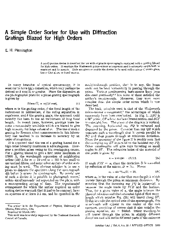 (PDF) A Simple Order Sorter for Use with Diffraction Gratings Blazed ...