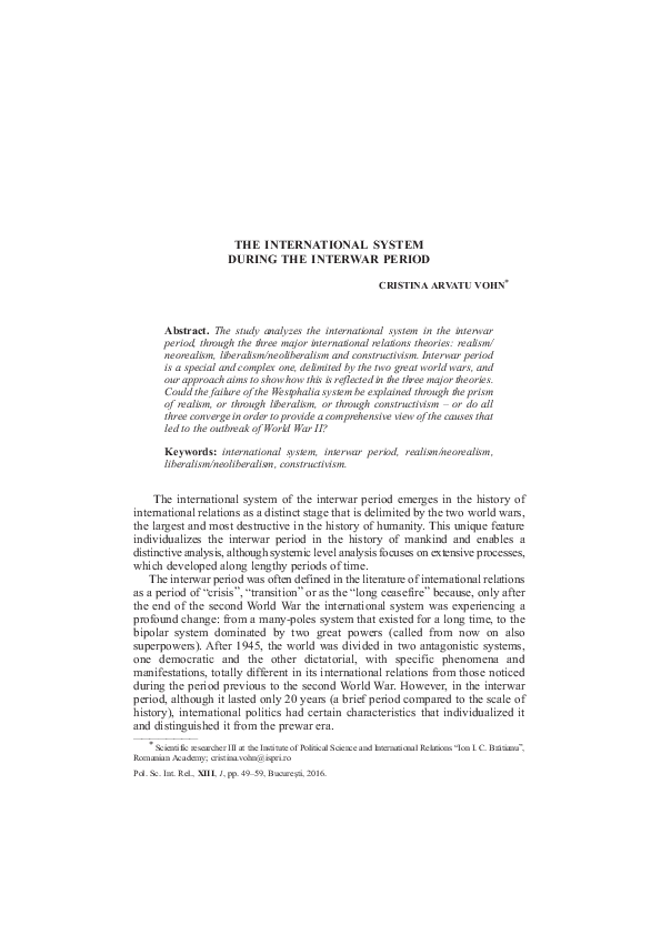 (PDF) Interwar International System and Theories