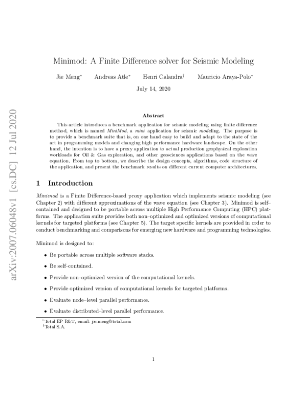 (PDF) Minimod: A Finite Difference solver for Seismic Modeling
