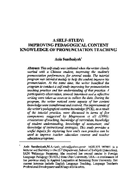 (PDF) A Self-Study: Improving Pedagogical Content Knowledge of ...