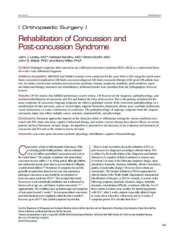 (PDF) Rehabilitation of Concussion and Post-concussion Syndrome | Barry ...
