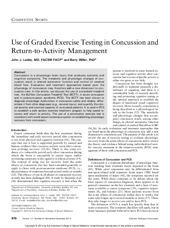 (PDF) Use of Graded Exercise Testing in Concussion and Return-to ...