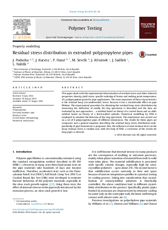 (PDF) Residual stress distribution in extruded polypropylene pipes