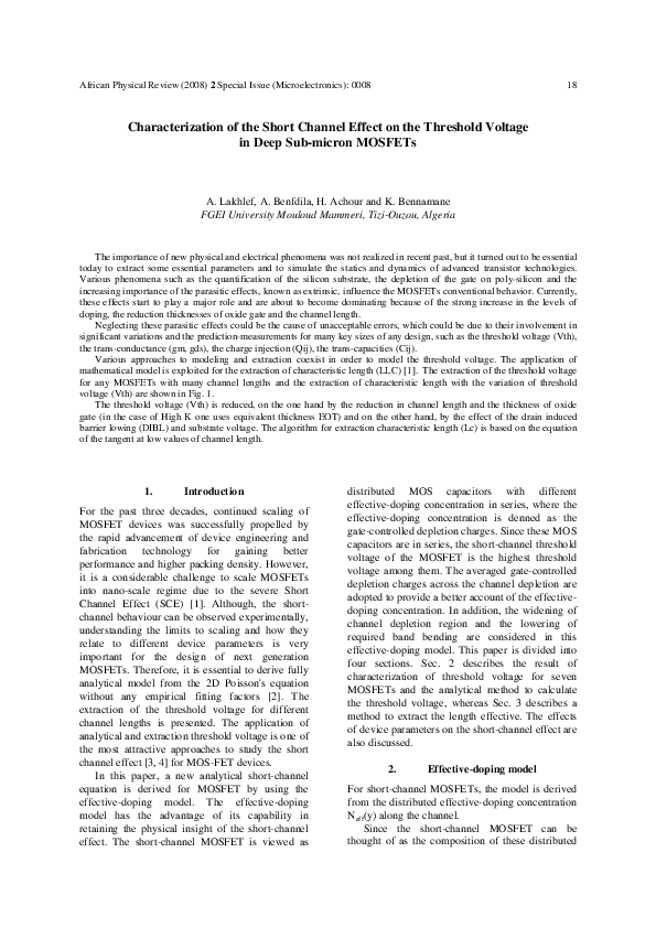 (PDF) Characterization of the Short Channel Effect on the Threshold ...