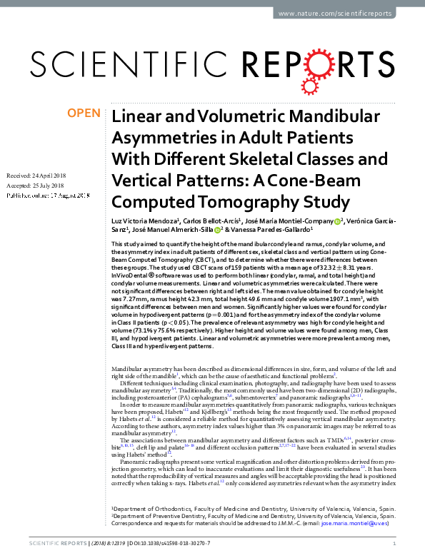 (PDF) Linear and Volumetric Mandibular Asymmetries in Adult Patients With Different Skeletal ...