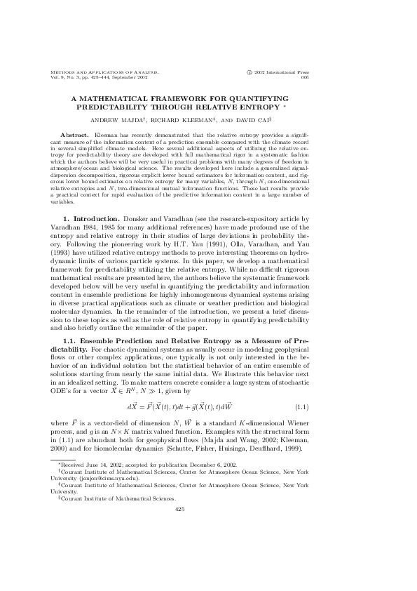 (PDF) A Mathematical Framework for Quantifying Predictability Through Relative Entropy