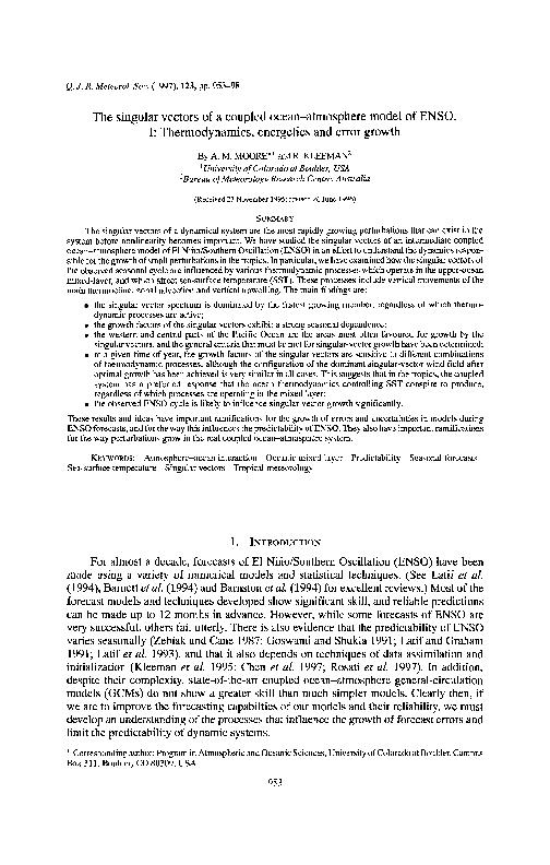 (PDF) The singular vectors of a coupled ocean-atmosphere model of Enso ...
