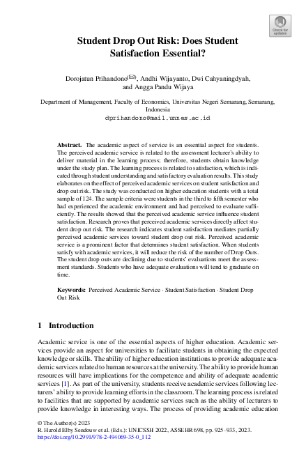 (PDF) Student Drop Out Risk: Does Student Satisfaction Essential?