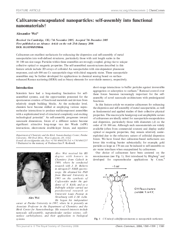 (PDF) Calixarene-encapsulated nanoparticles: self-assembly into ...