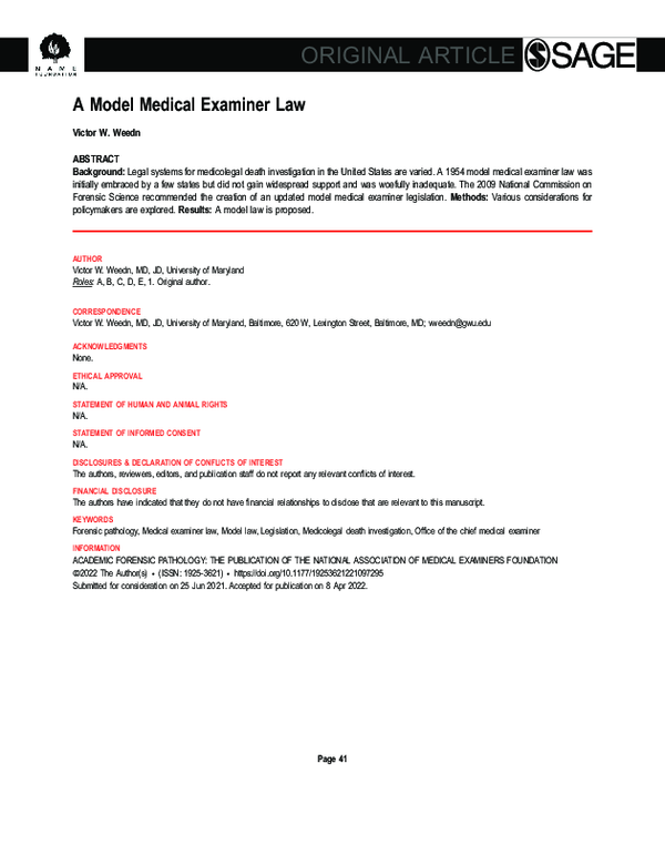 (PDF) A Model Medical Examiner Law