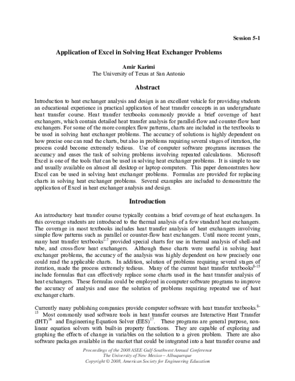 (PDF) Application of Excel in Solving Heat Exchanger Problems