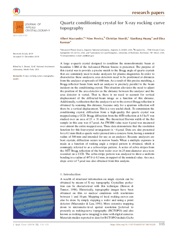 (PDF) Quartz conditioning crystal for X-ray rocking curve topography