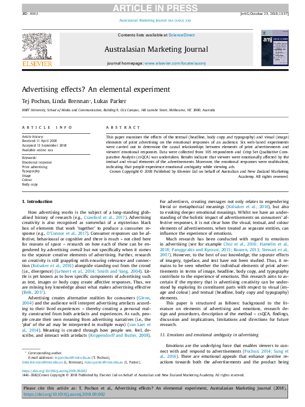 (PDF) Advertising Effects? An Elemental Experiment