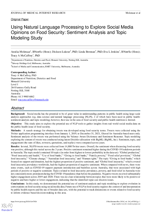 (PDF) Using Natural Language Processing to Explore Social Media Opinions on Food Security ...