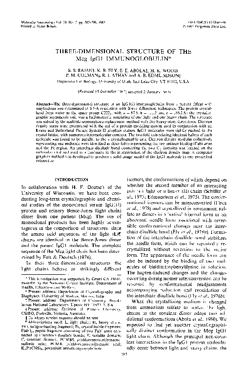 (PDF) Three-dimensional structure of the Mcg IgG1 immunoglobulin ...