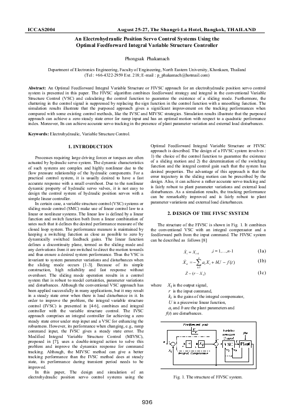 Pdf An Electrohydraulic Position Servo Control Systems Using The Optimal Feedforward Integral